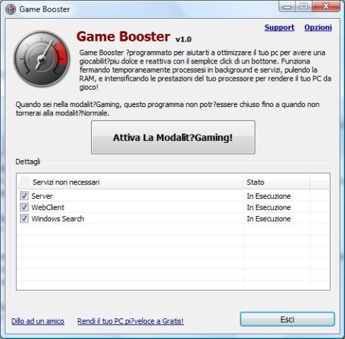 Game Booster cerca di limitare al minimo lo spreco delle risorse del PC in modo automatico ...