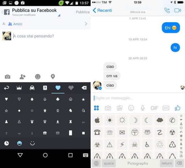 I simboli Facebook si possono utilizzare anche da smartphone e tablet ...