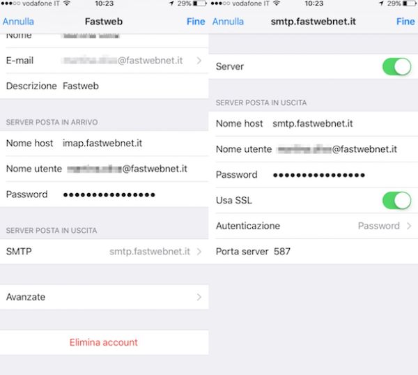 Configurare SMTP Fastweb su smartphone e tablet