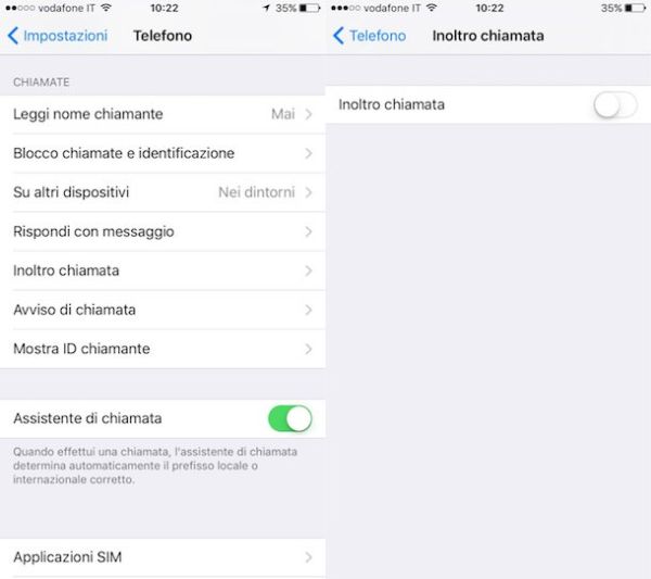 Impostazioni di iOS per deviare le chiamate su iPhone