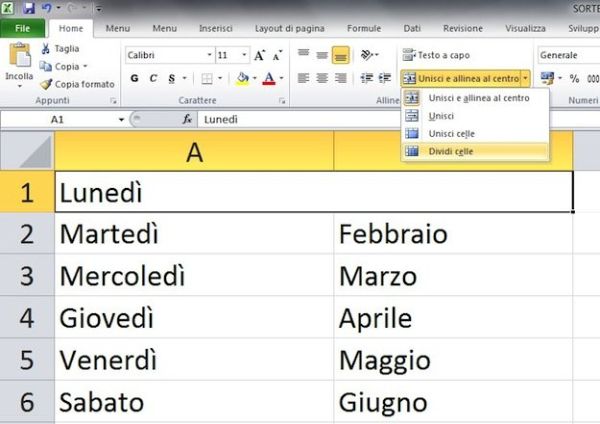 Come dividere una cella in Excel