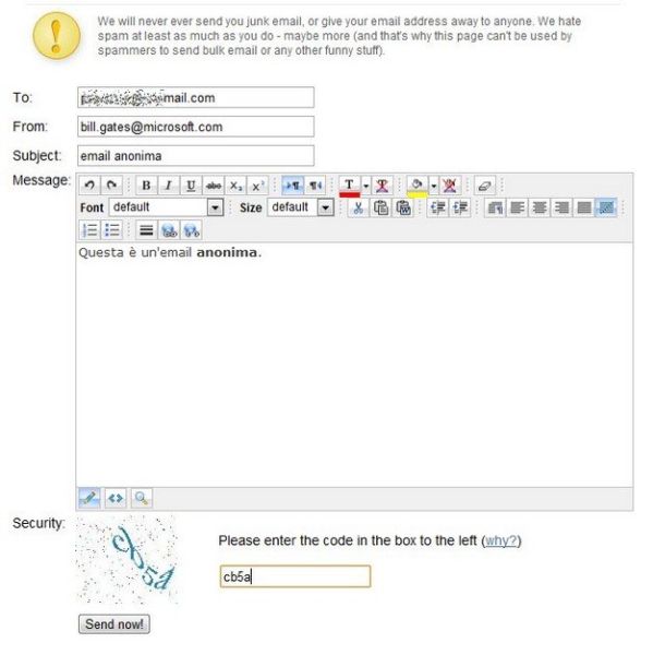 Come mandare email anonima